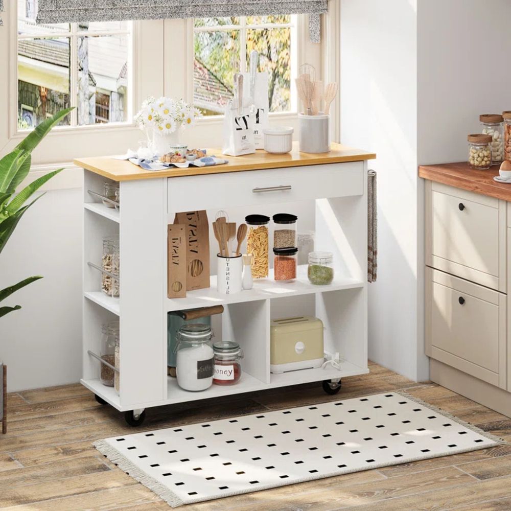 Isla de Cocina con Ruedas Bayóvar Blanco R&R MUEBLES - Promart