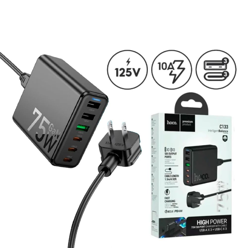 Cargador 6 Puertos Hoco C133 Carga Rápida 75w 1.5 M - Promart
