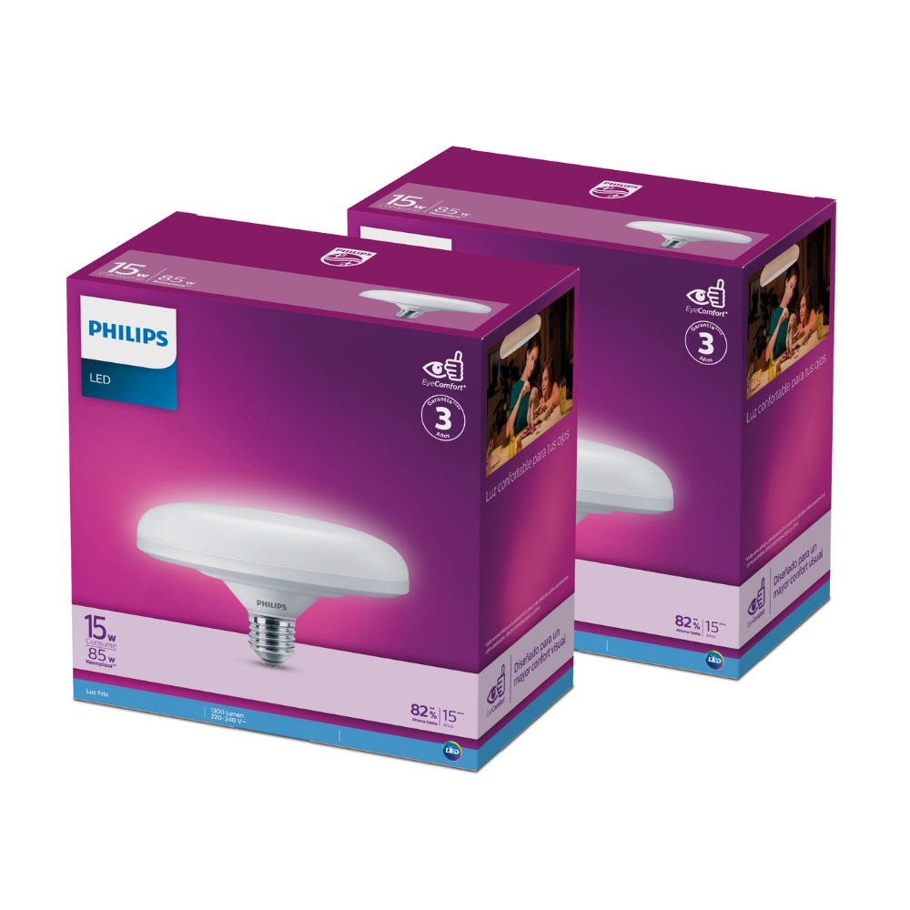 Foco LED Philips Ufo Luz Fría 15W E27 Pack de 2 - Promart