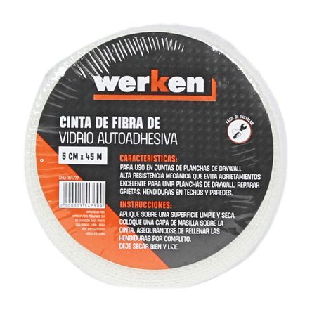 Cinta malla fibra de vidrio 2" rollo 45m Werken - Promart