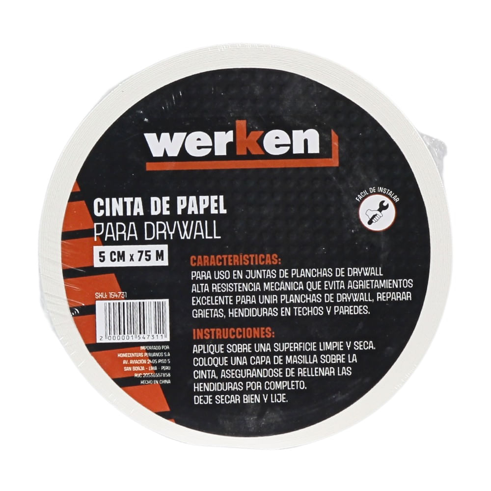 Cinta de papel para drywall 2" rollo 75m Werken - Promart