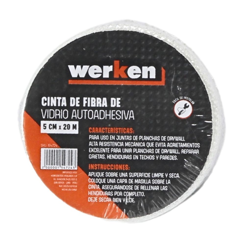 Cinta malla fibra de vidrio 2" rollo 20m Werken - Promart
