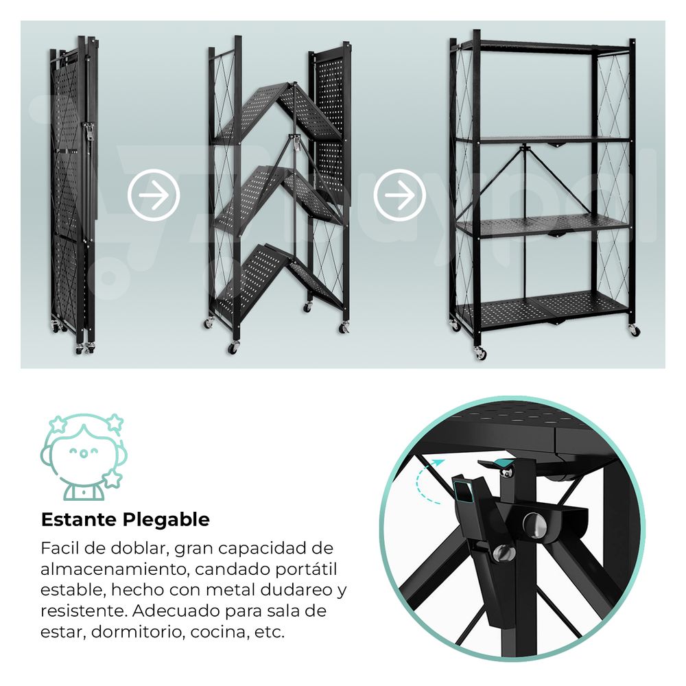 Estante Metal 4 Niveles Almacenamiento Plegables Hogar Repisa 4 Niveles ...