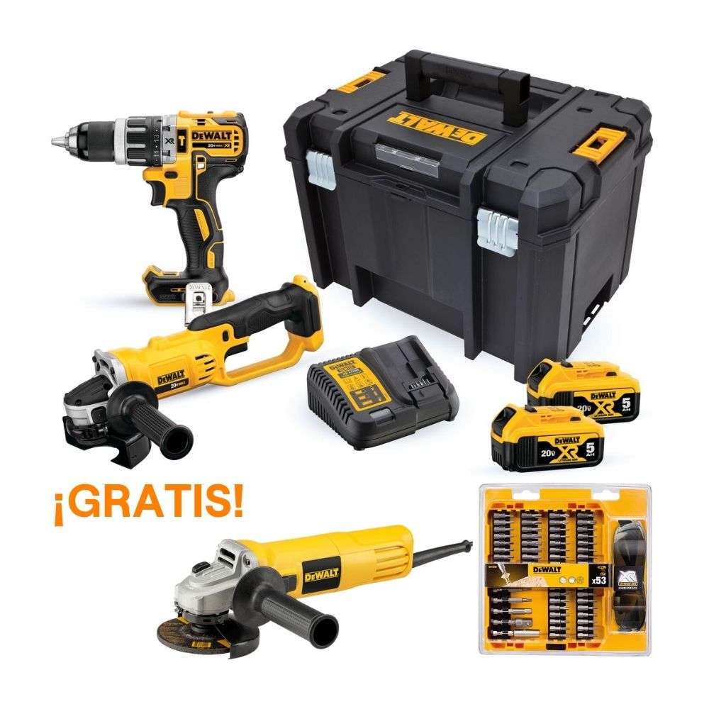Taladro Percutor DCD796 1/2" 20V + Amoladora Angular DCG412 Dewalt ...