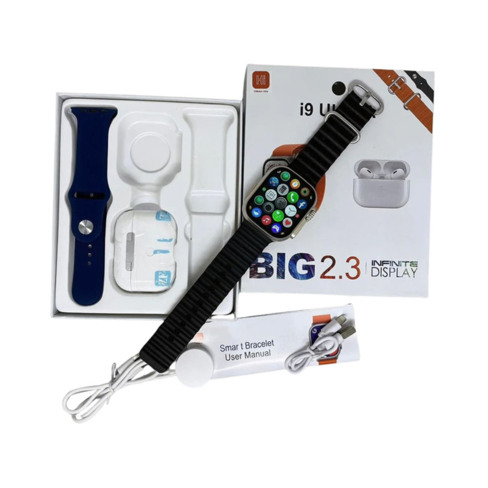 Pack Smartwatch Dúo i9 Ultra Negro y Audífonos 2da generación Blancos ...