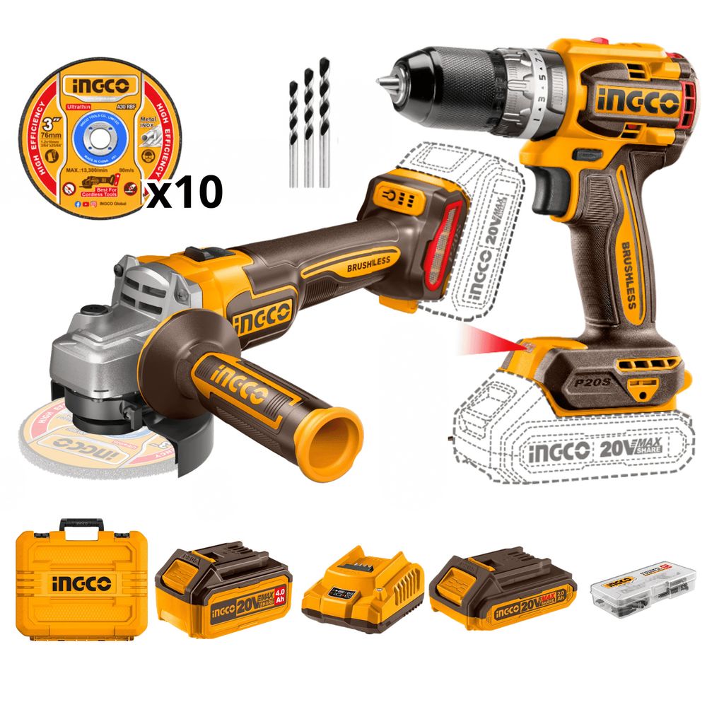 Combo Industrial Taladro Percutor + Amoladora 4½" Ingco CKLI20273 - Promart