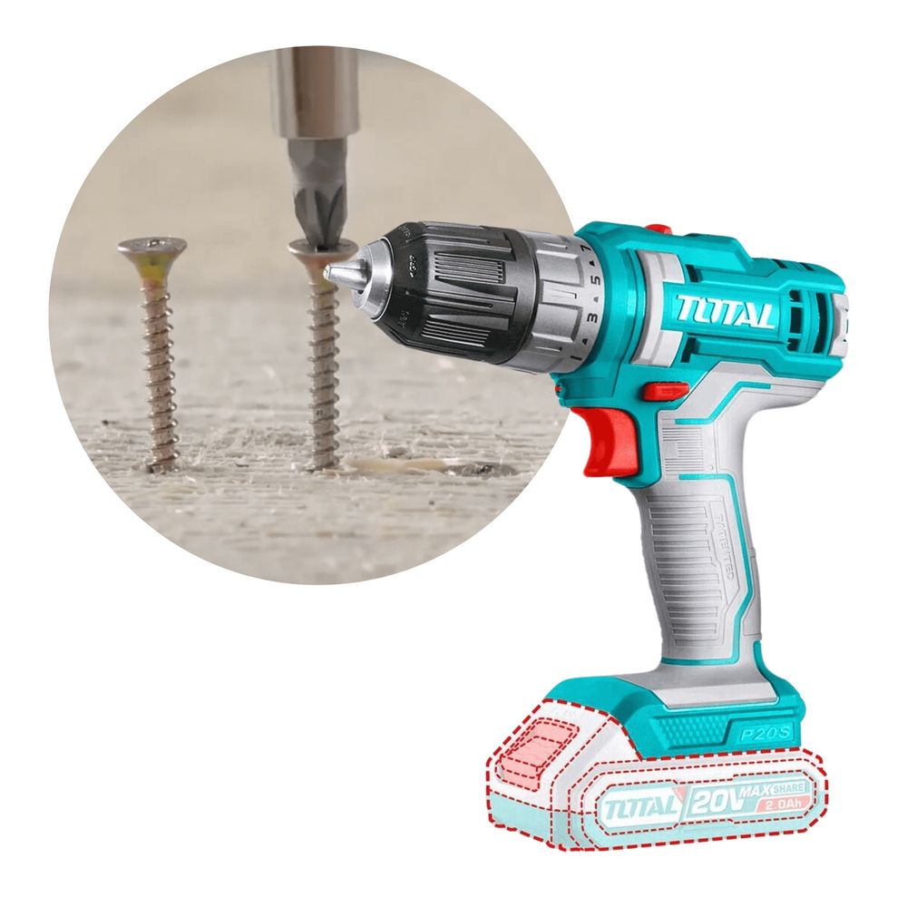 Taladro Atornillador Inalámbrico 20v + Batería y Accesorios Total ...