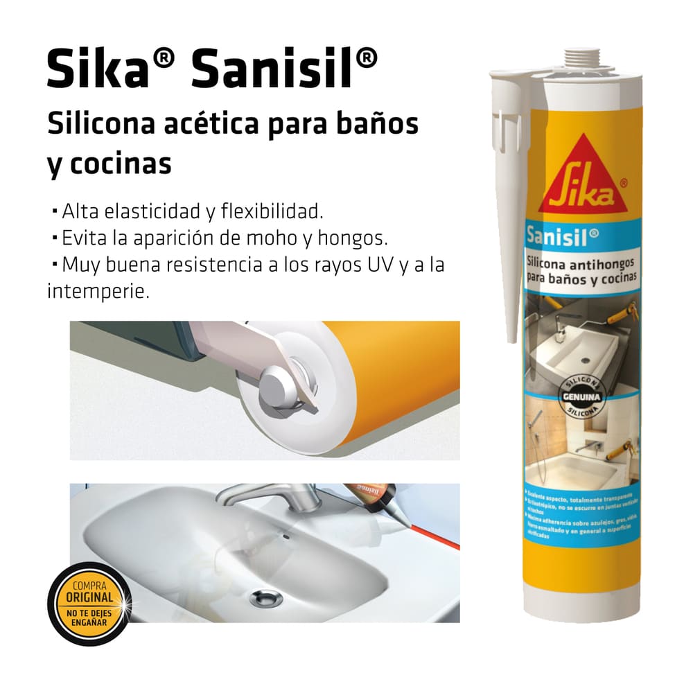 Silicona Sanisil Transparente 280ml Resistente al Moho Sika - Promart