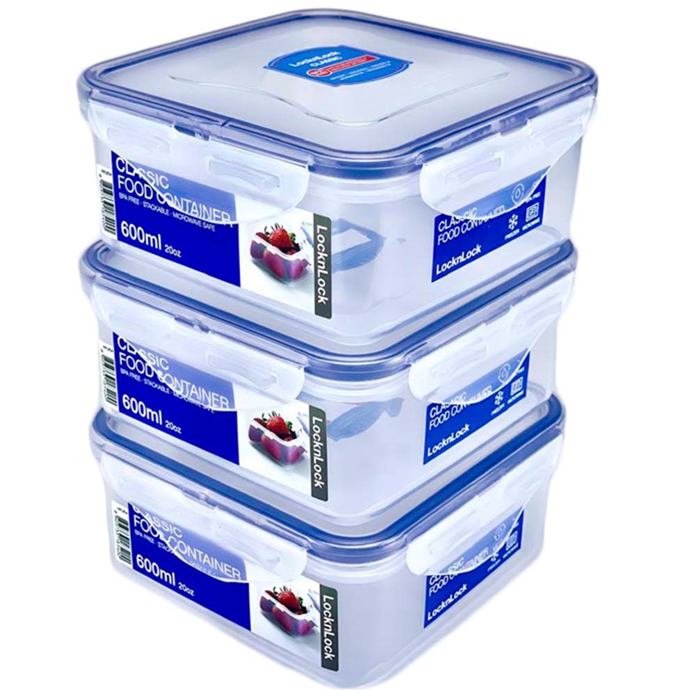 Set Envase Hermético LOCK&LOCK Cuadrado 600ml 3pzas - Promart