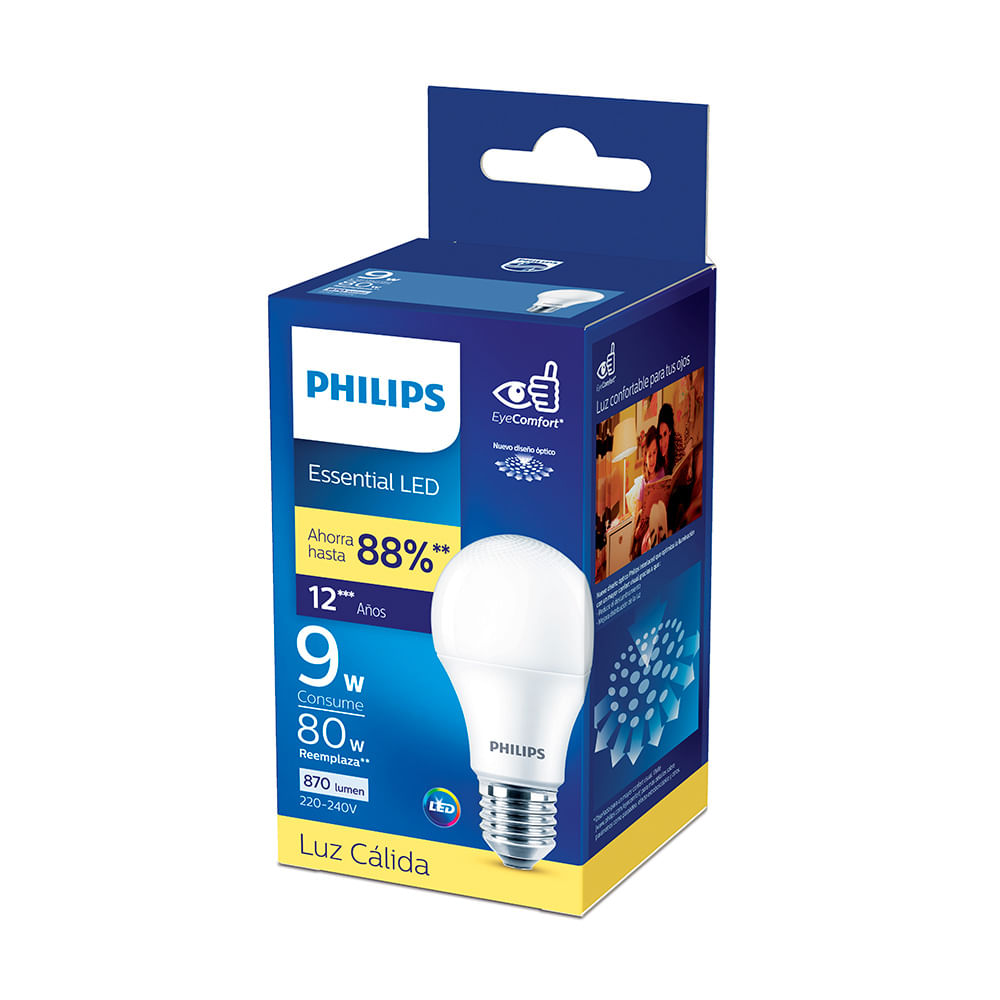 Foco LED Philips Essential Lc E27 9W Luz Cálida PVC/Metal Blanco - Promart