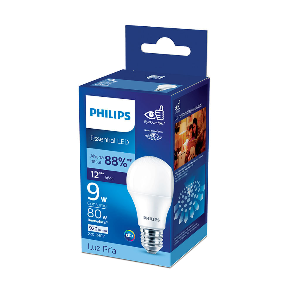 Foco LED Philips Essential E27 9W Luz Fría - Promart