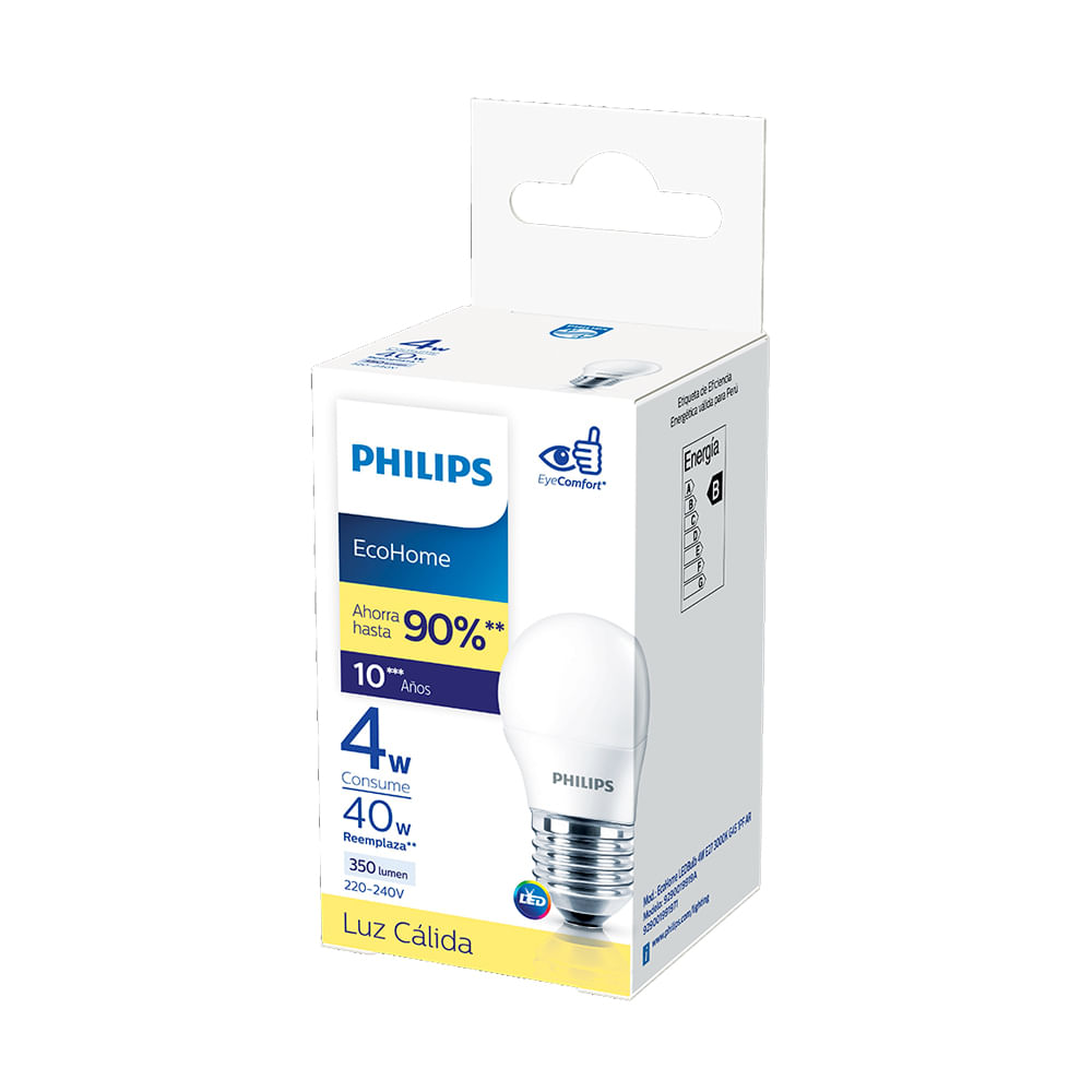 Foco LED Philips Ecohome E27 4W Luz Cálida - Promart