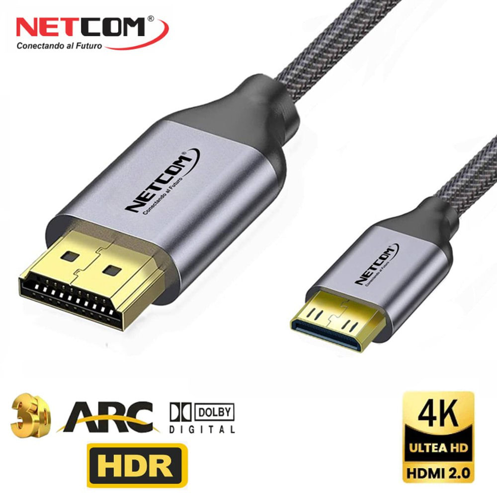 Cable Mini Hdmi a Hdmi 3 Metros NETCOM 2.0 4K 60 Hz ULTRA HD eARC | Promart.pe - Promart