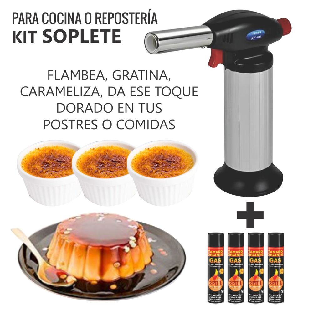 Kit Soplete Profesional para Reposteria Cocina + 4 Gases Butano - Promart