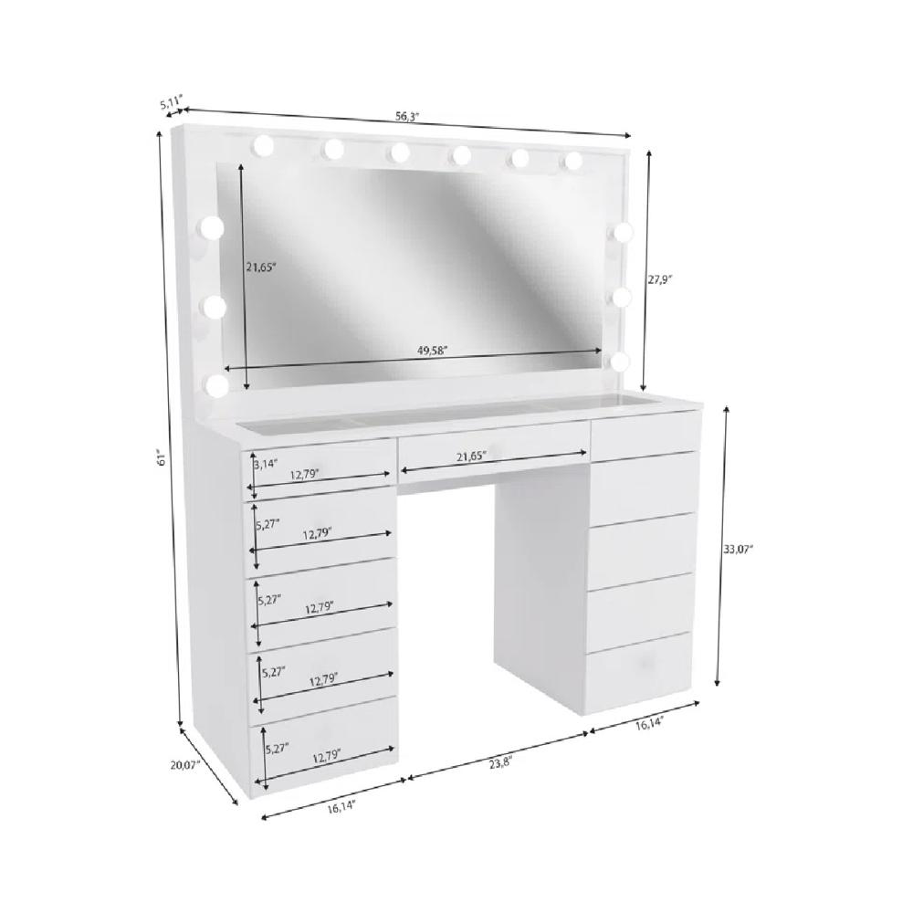 Tocador Moderno TU MESITA Sonia color Blanco 11 cajones Espejos Led ...