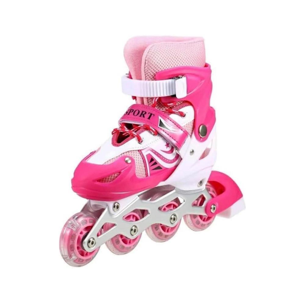 Set Patines Lineales Regulables Talla 34 a 37 Rosa 4 Luces - Promart