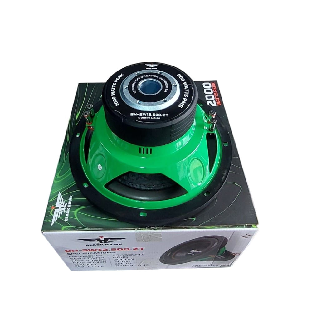 Subwoofer Black Hawk 12" Pulgadas 2000W 500 RMS 2 Bobina Versión Green ...