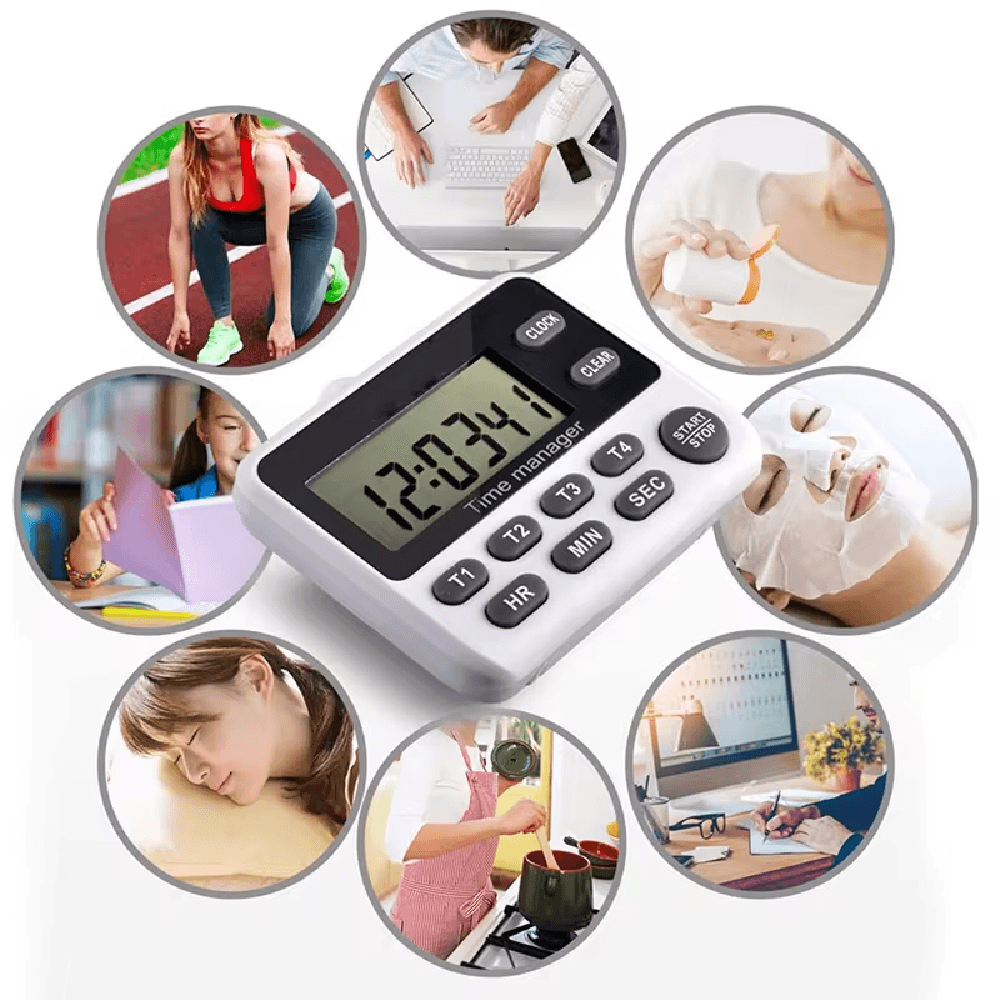Temporizador Cronómetro Timer De 04 Canales Con Reloj Para Cocina Laboratorio Promart Pe Promart