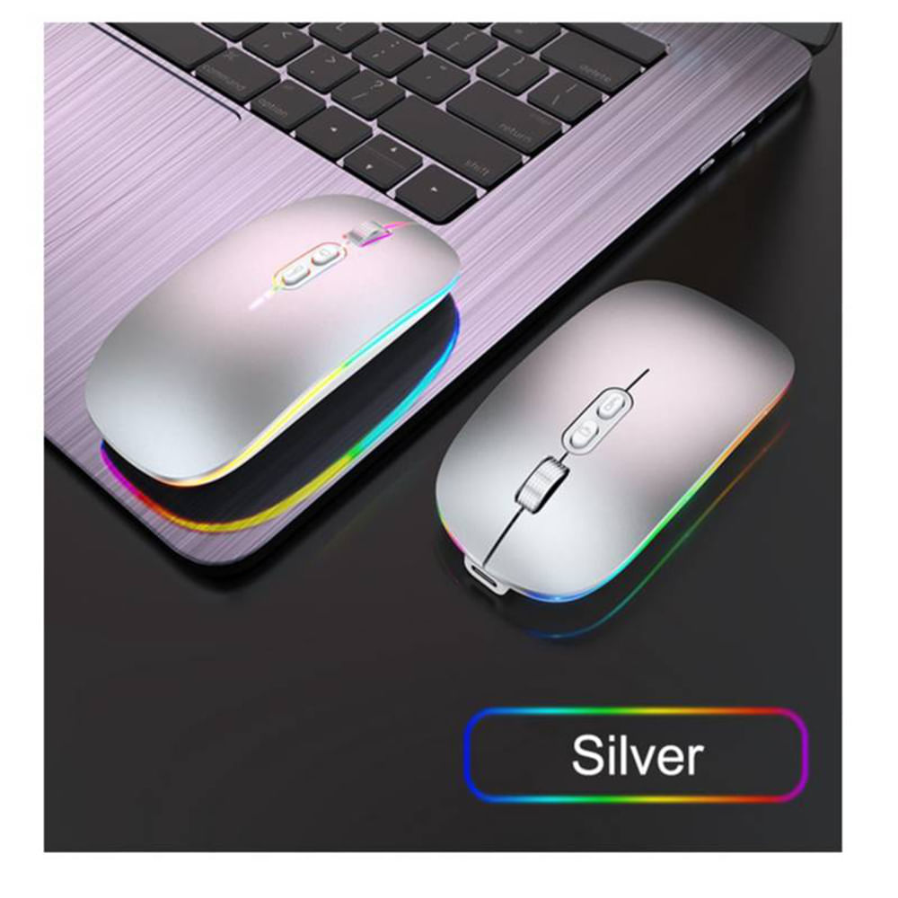 Mouse inalambrico recargable usb, led 8 colores (rgb) Color Plateado ...