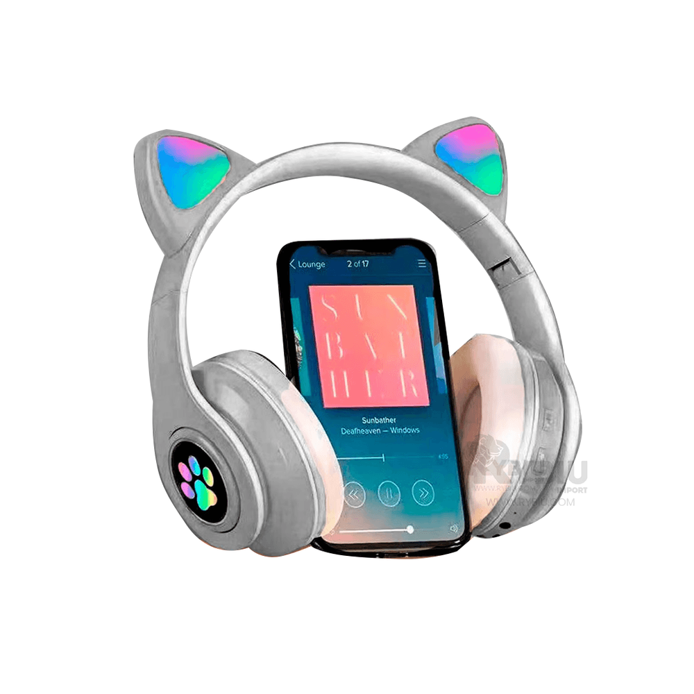 Audifonos Forma de Gato en Color Plomo Y+Stickers - Promart