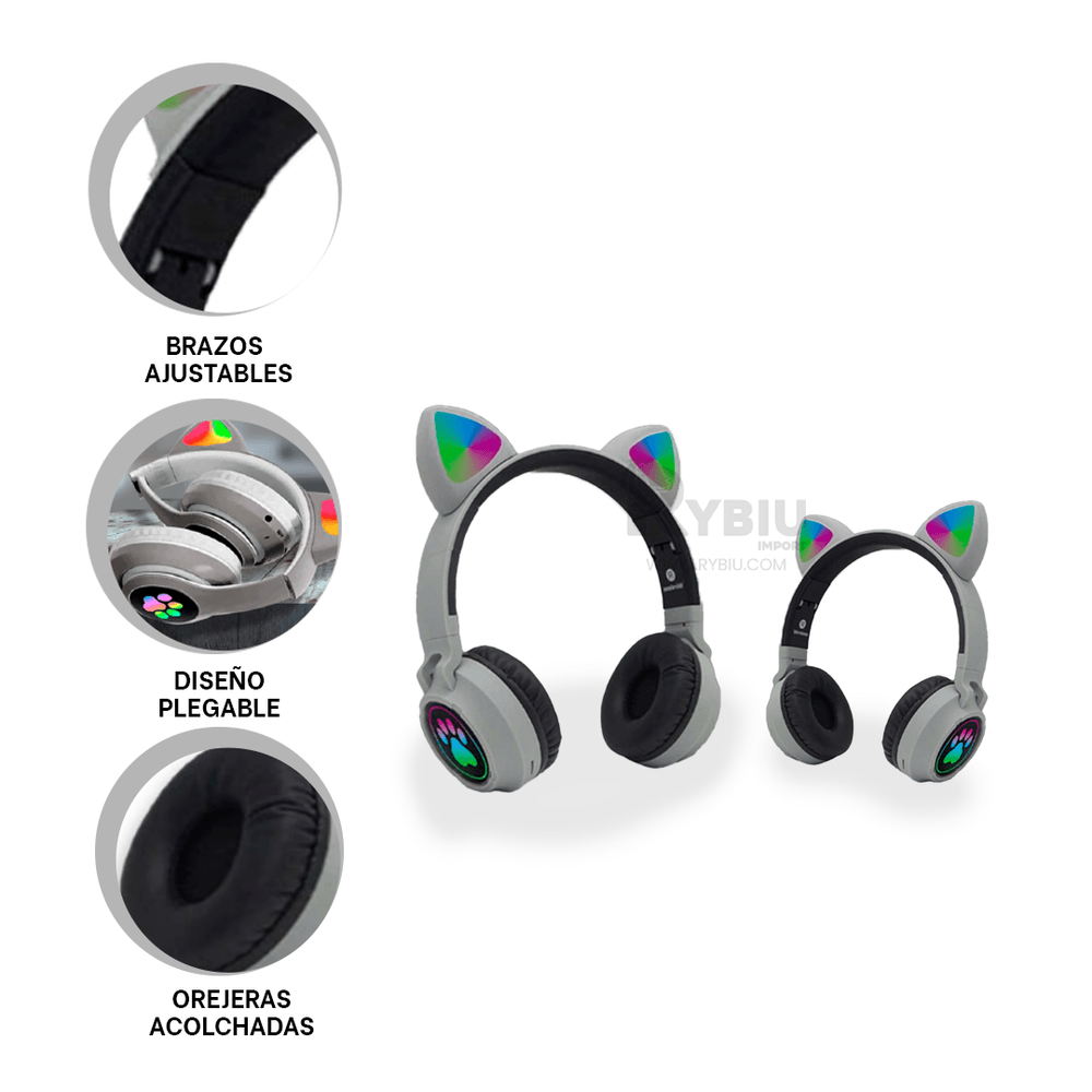 Audifonos Forma de Gato en Color Plomo Y+Stickers - Promart