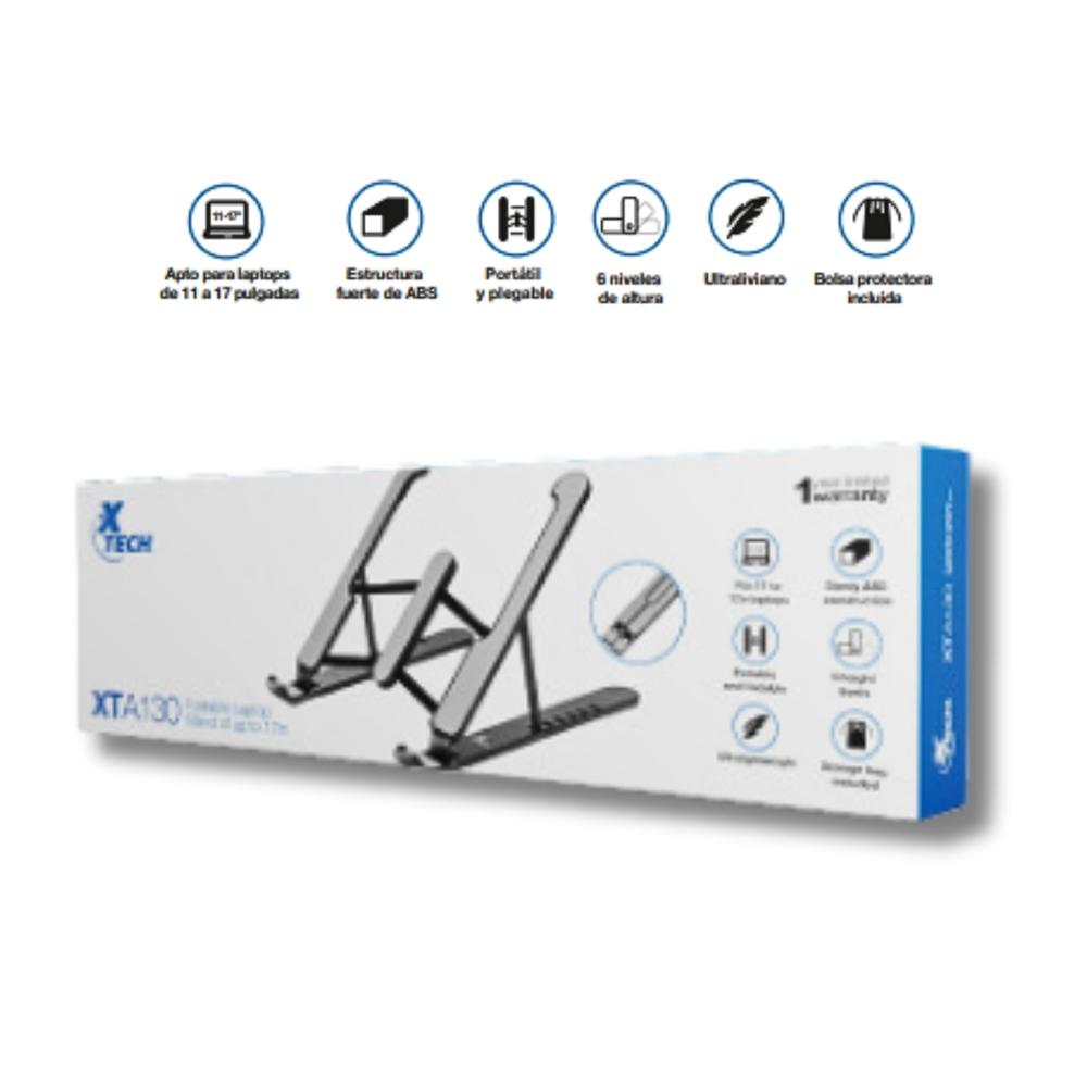 Soporte Plegable para Laptop XTech XTA130 6 Niveles de Inclinación y para Portátiles de 11 a 17 ...