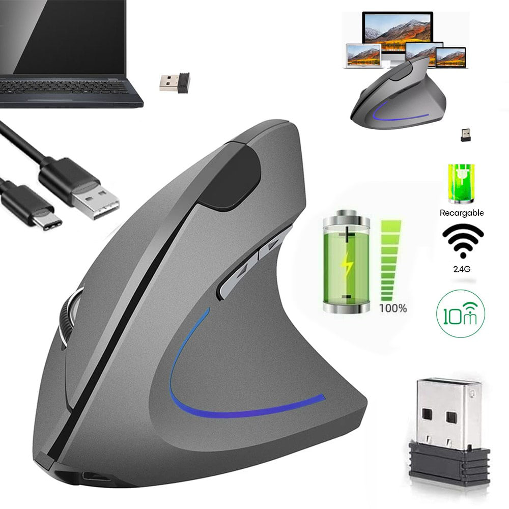 Mouse Vertical Inalambrico Ergonómico Usb Recargable Plata 24GHz - Promart