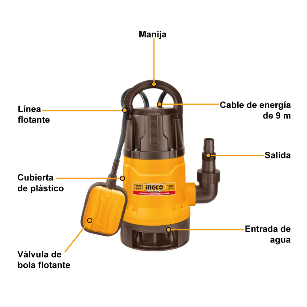 Bomba de Agua Sumergible Ingco 750W 1.0HP SPD7508-5 - Promart