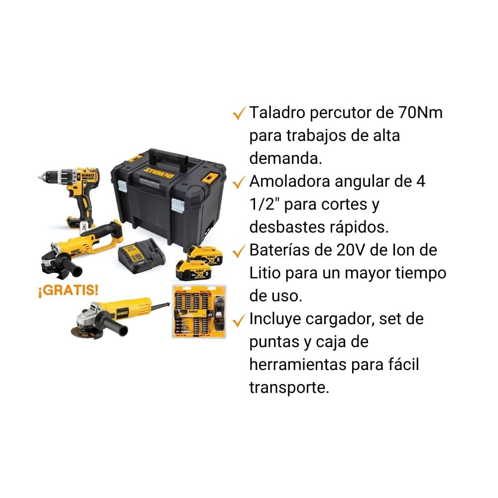 Taladro Percutor DCD796 1/2" 20V + Amoladora Angular DCG412 Dewalt ...