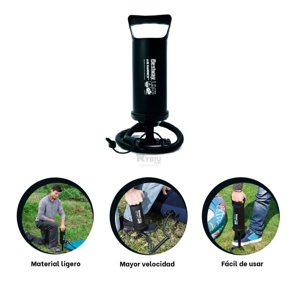 Inflador Manual 3 Valvulas con Mango Ergonomico de Negro - Promart