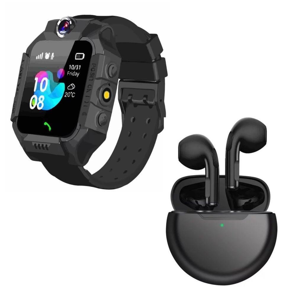 Pack Smartwatch para niños Q19 Negro y Audífonos Pro 6 Negro - Promart