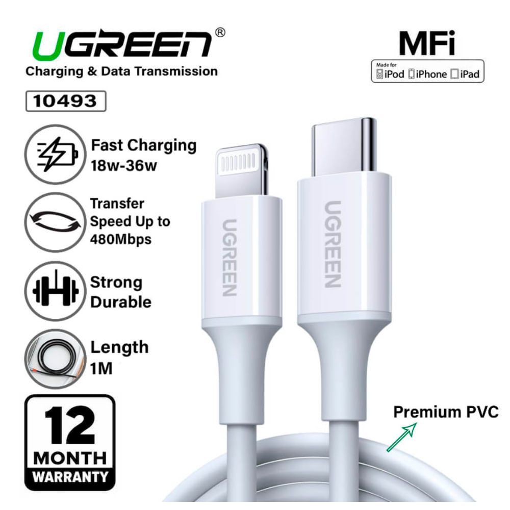 Cable Usb Tipo C A Lightning 60w 1metro Ugreen 10493 Blanco - Promart