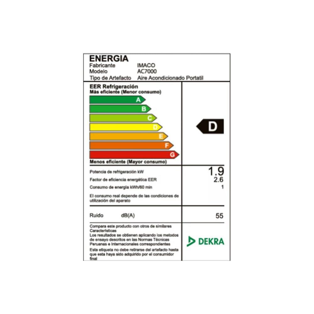 Aire Acondicionado Portatil Digital 6500 BTU Imaco AC7000 - Promart