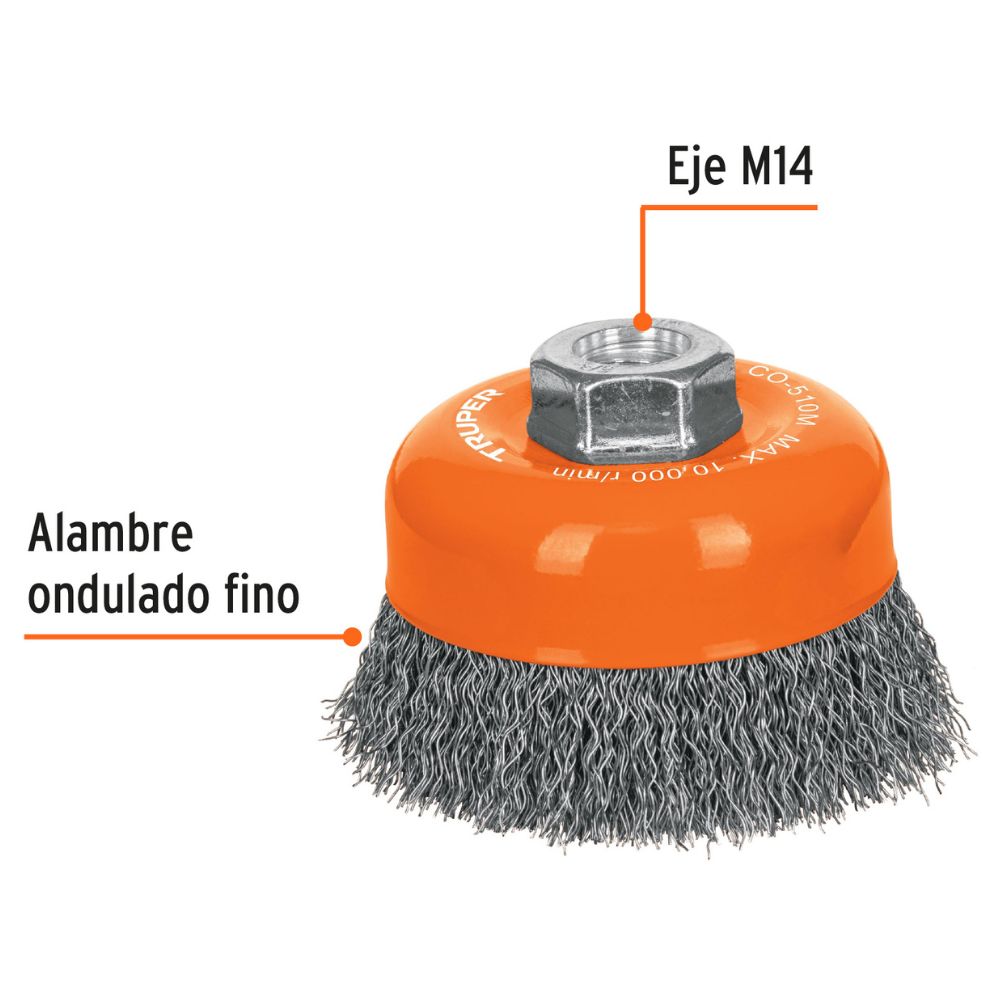 Cepillo metálico Carda copa 4 pulgadas alambre ondulado fino Truper - Promart