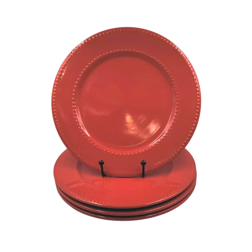 Set de 4 Platos Cerámicos Rojos con Borde Relieve 27 cm - Promart