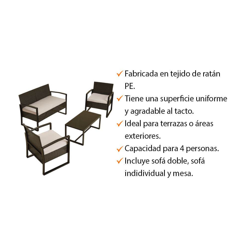 Set de Terraza Orange Wayaka Café: Sofá + 2 Butacas + Mesa - Promart
