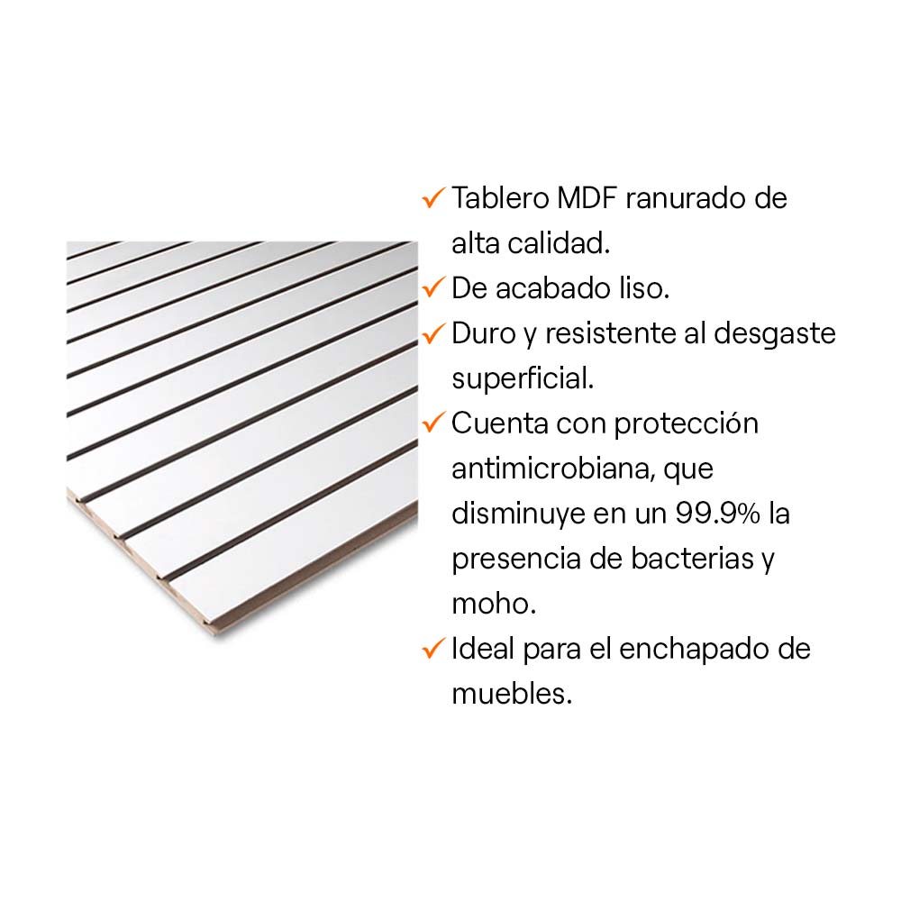 Tablero MDF Ranurado Blanco 18mm 1.22x2.44 metros Sumec - Promart