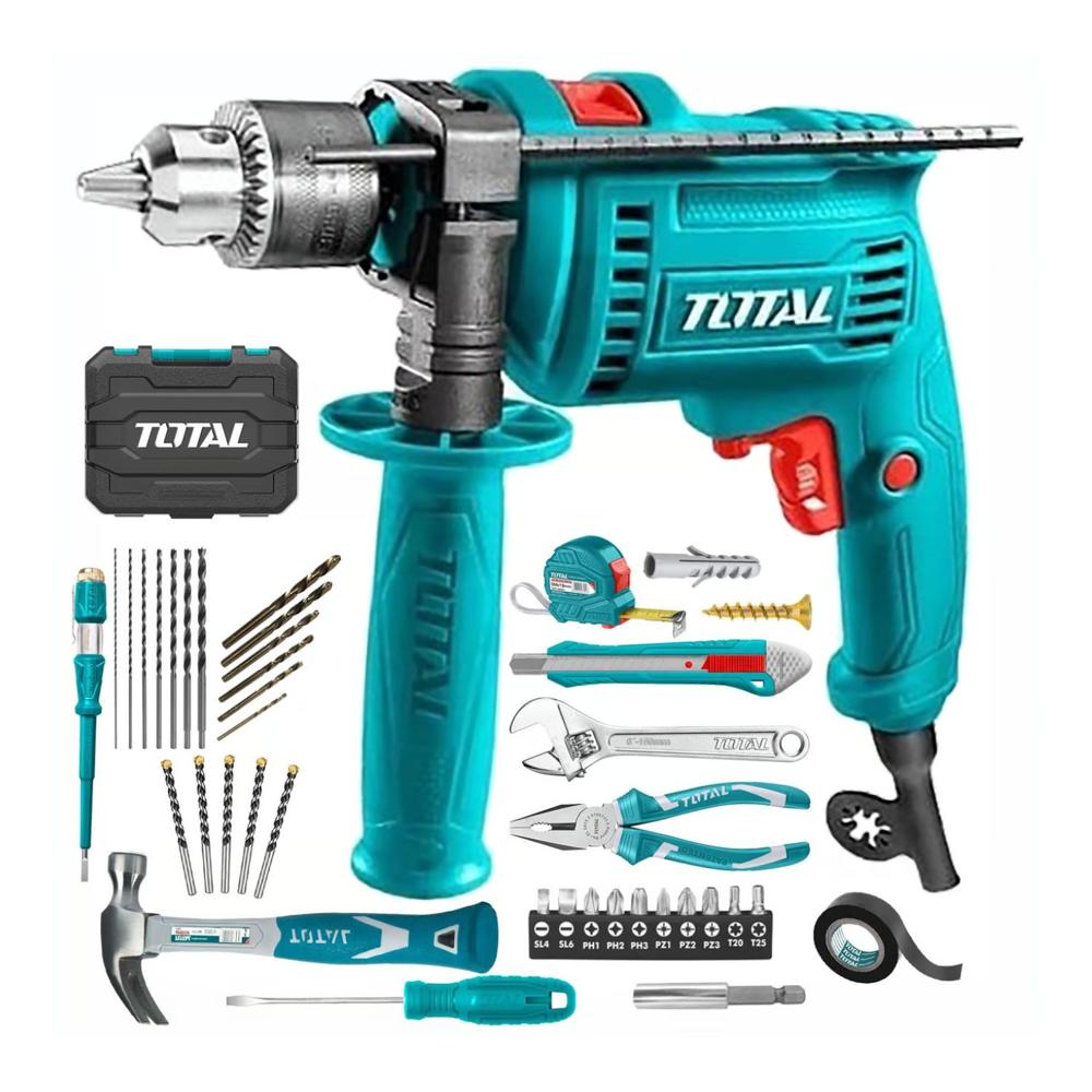 Taladro Percutor 680w Industrial + Set Herramientas Total THKTHP1152 ...