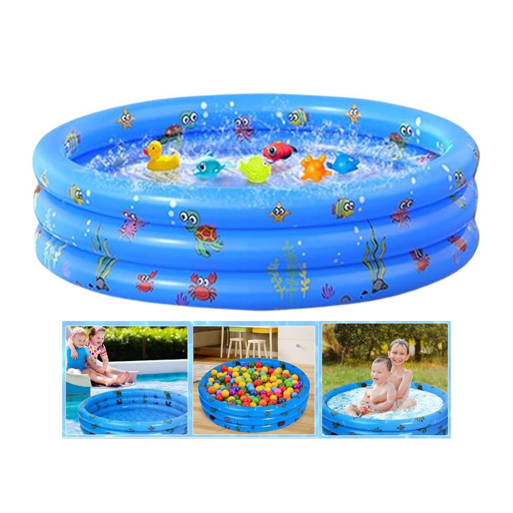 Piscina Inflable Redonda Grande Mundo Marino Con Refuerzo Celeste - Promart