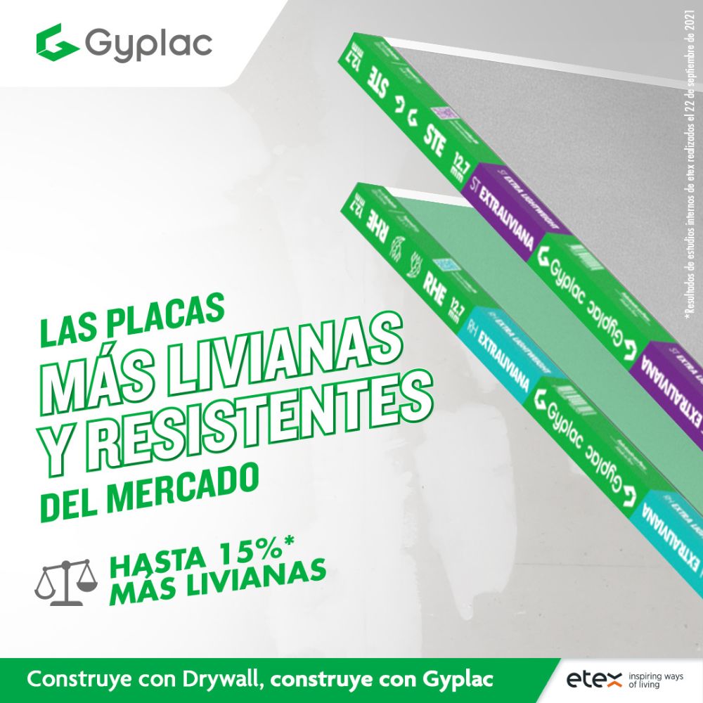 Plancha de Drywall Gyplac ST Extraliviana 1/2” (12.7mm) 1.22m x 2.44 m ...