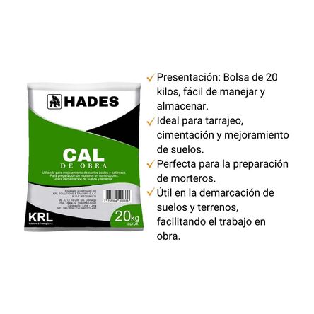 Cal de obra en bolsa 20 kilos Hades | Promart.pe - Promart