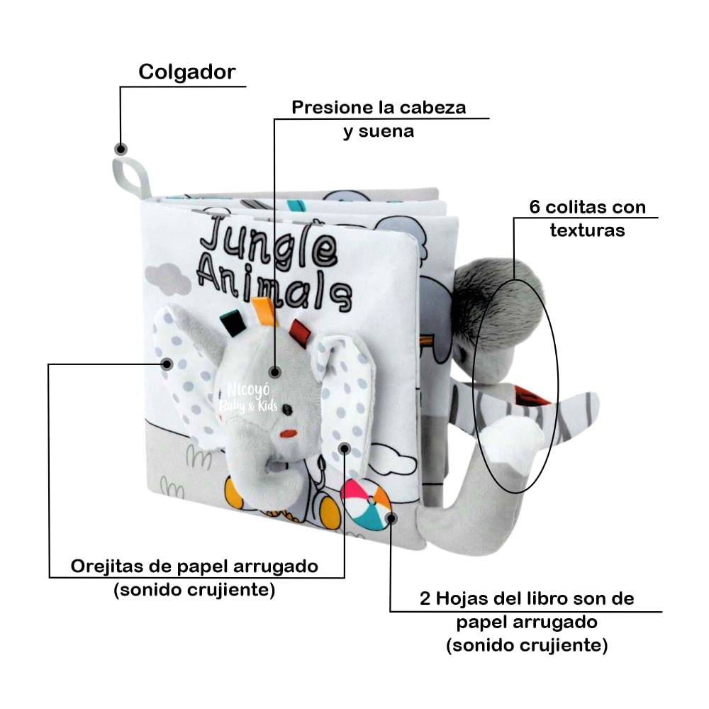 Libro Sensorial 3D para Bebés con Texturas y Sonido ELEFANTE - Promart