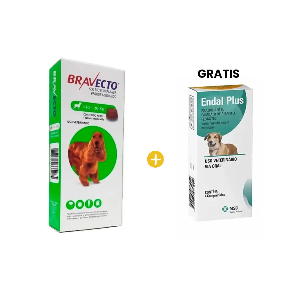 Bravecto Antipulgas para Perro Masticable 10 a 20 Kg y GRATIS Endal ...