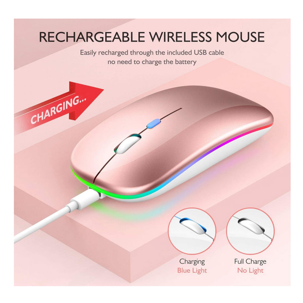 Mouse Recargable Dual Bluetooth Luces RGB Recargable - Rosa - Promart