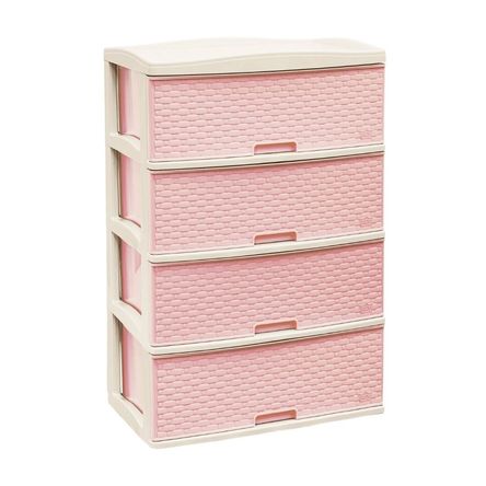 Cómoda Plástica Kusi Ratan 4 Pisos Rosado Bebé con Beige - Promart