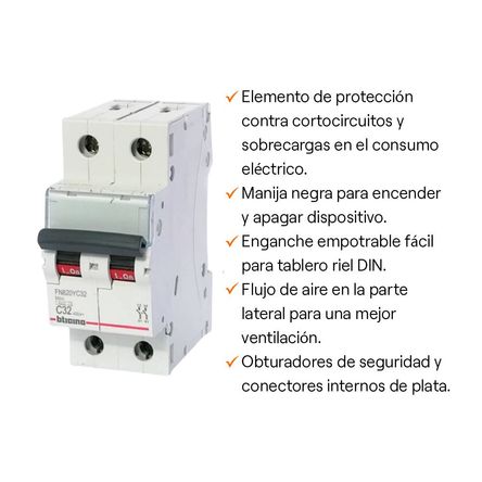 Interruptor Termomagnético 2x32A 220V-10KA Bticino | Promart.pe - Promart