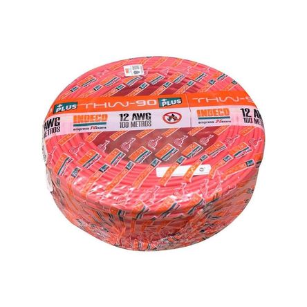 CABLE THW-90 PLUS 450/750V 12 AWG INDECO - Rojo - 100 Metros - Promart