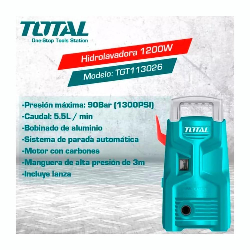 Hidrolavadora 1200W Eléctrica Industrial Carwash Total - Tgt113026 - Promart