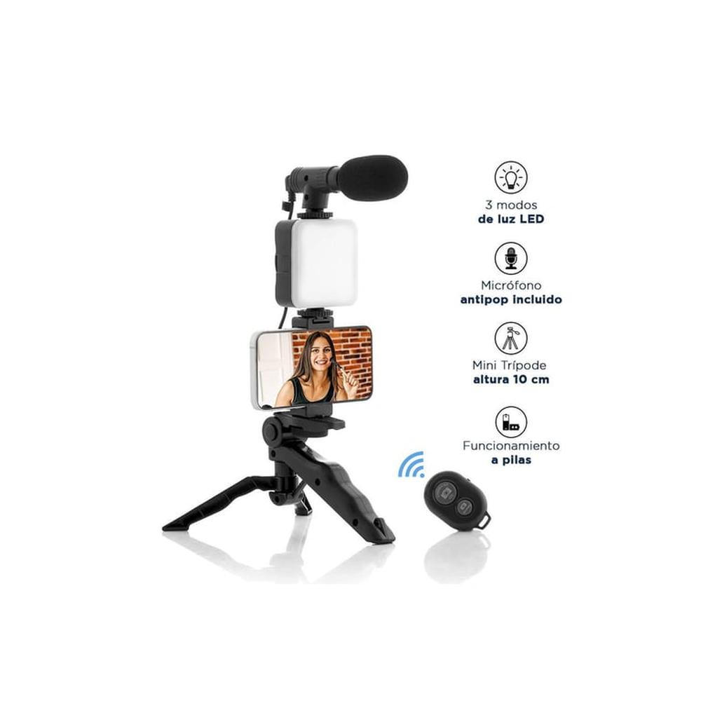 Kit de Grabación Vlogger Mini Tripode Micrófono Control Luz Led - Promart