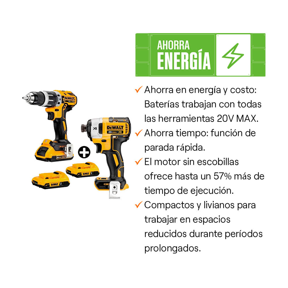 COMBO Dewalt Inalámbrico: Taladro Percutor Dcd796 1/2" + Atornillador ...